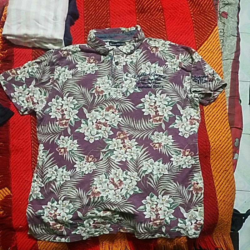 Real CRUSH POLO SHIRT FLOWER FULL PRINT HAWAIIAN สไตล์ PIT 21 LABUH 27 ...