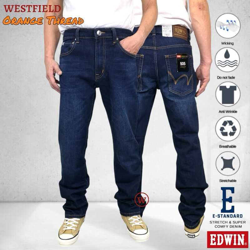 ด้ายสีส้ม EDWIN E-Standard Mens 505 New Vintage Stretchable Straight Cut Jeans ( 7505 2808 ...