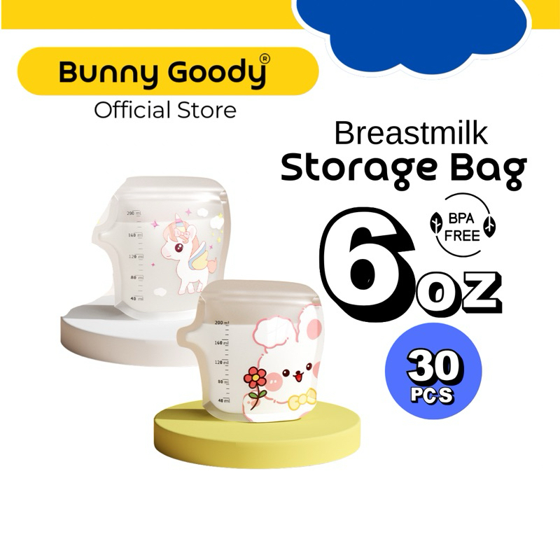 Bunny Goody Breastmilk Storage Bag Double Lock BPA Free (200ml x 30 ชิ้น) | Shopee Thailand