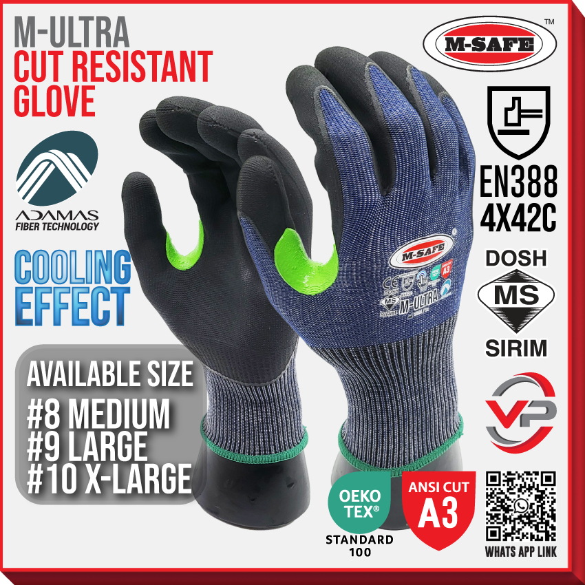 M-SAFE SIRIM DOSH M-ULTRA SAFETY GLOVE CUT RESISTANT GLOVE COOLING ...
