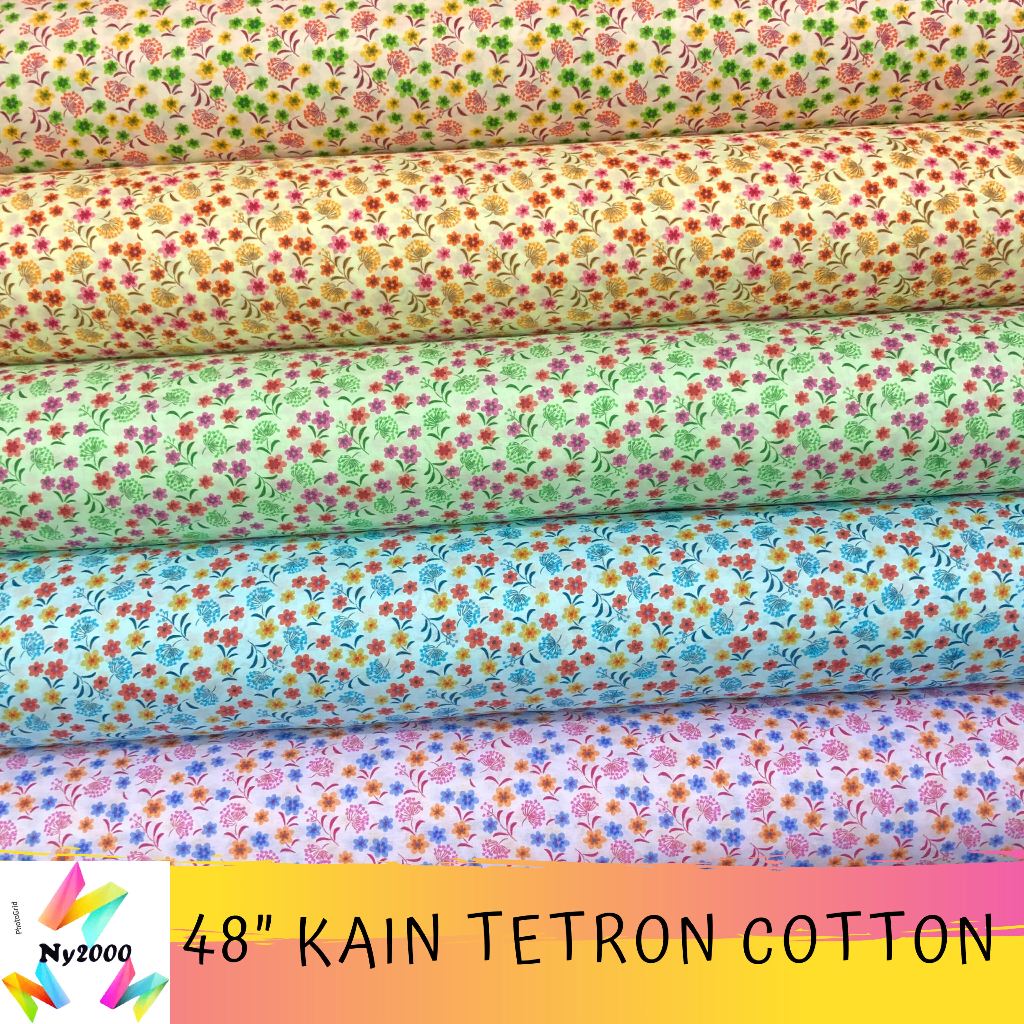 Kain Tetron Cotton TC (โพลีเอสเตอร์) Corak Bunga (Bidang 48 inci Lebar ...