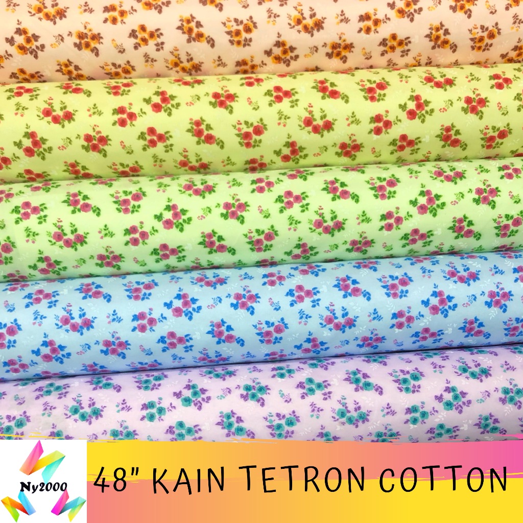 Kain Tetron Cotton TC (โพลีเอสเตอร์) Corak Bunga Halus (Bidang 48 ...