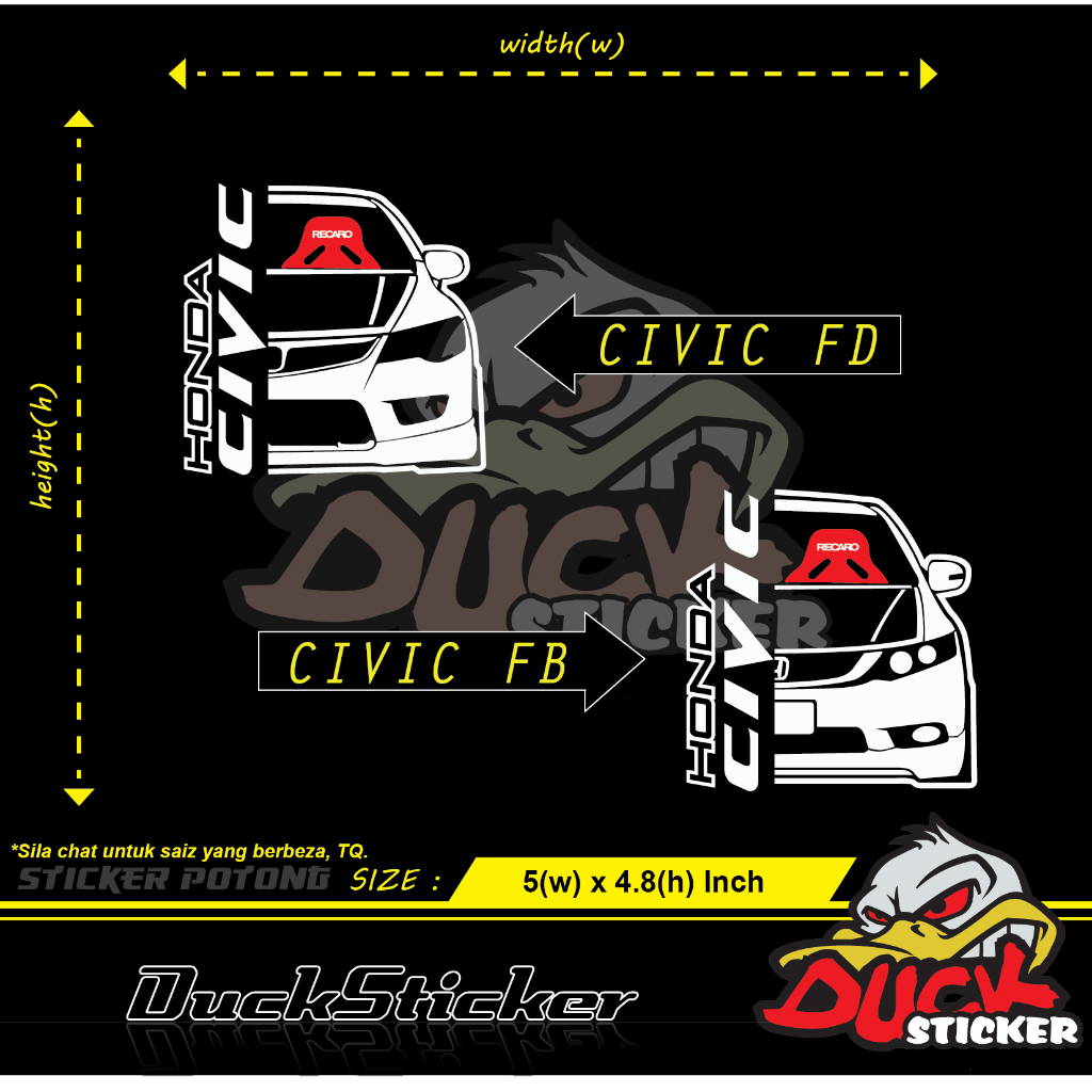 HONDA CIVIC FD & FB FRONT STICKER 1PCS สติ๊กเกอร์ตัด civicfd civicfb ...