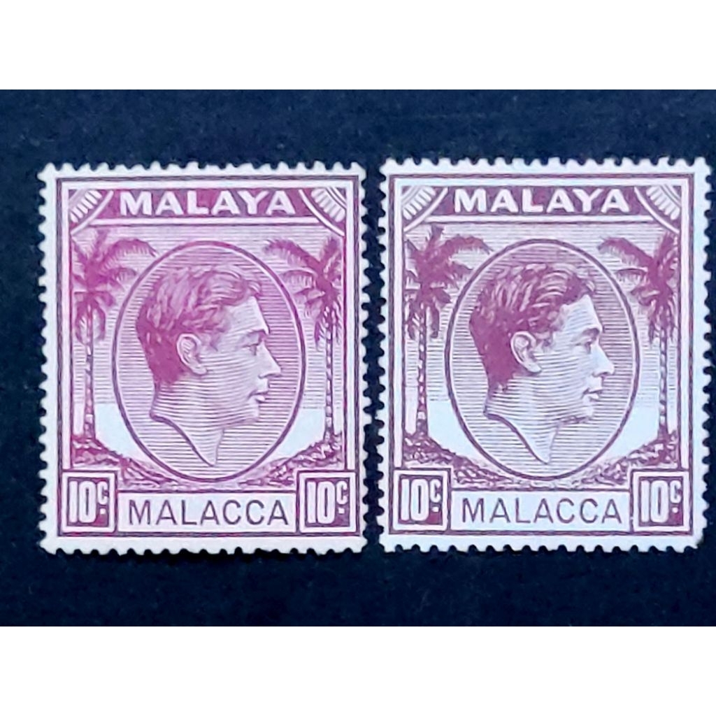 Malaya 1949 Malacca King George VI 10c + Variety - แสตมป์ MLH 2 ชิ้น ...