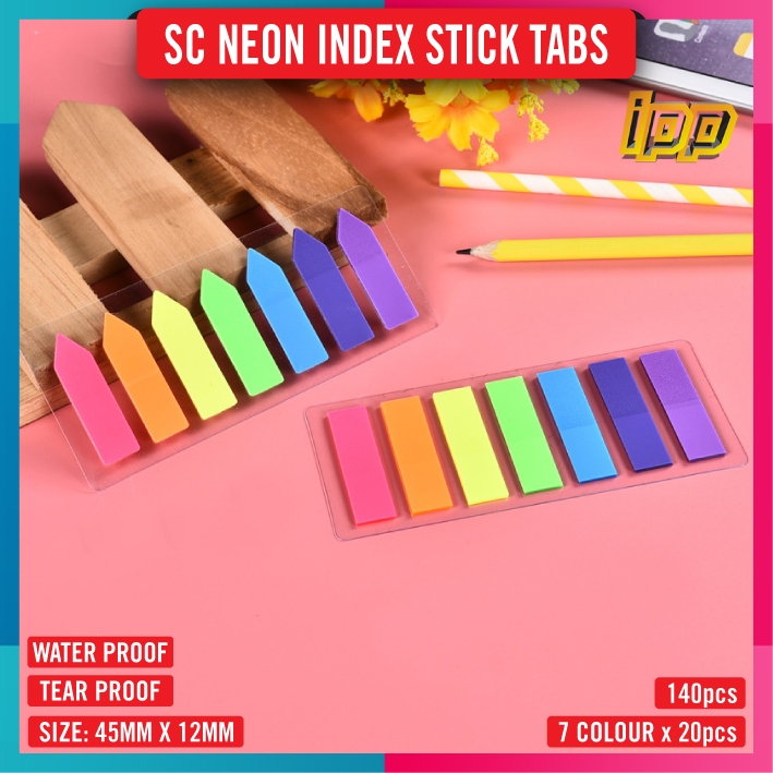 SC Neon Index Sticky Tabs 7 สี 12 มม. X 45 มม. / Index Stick Tabs Water ...