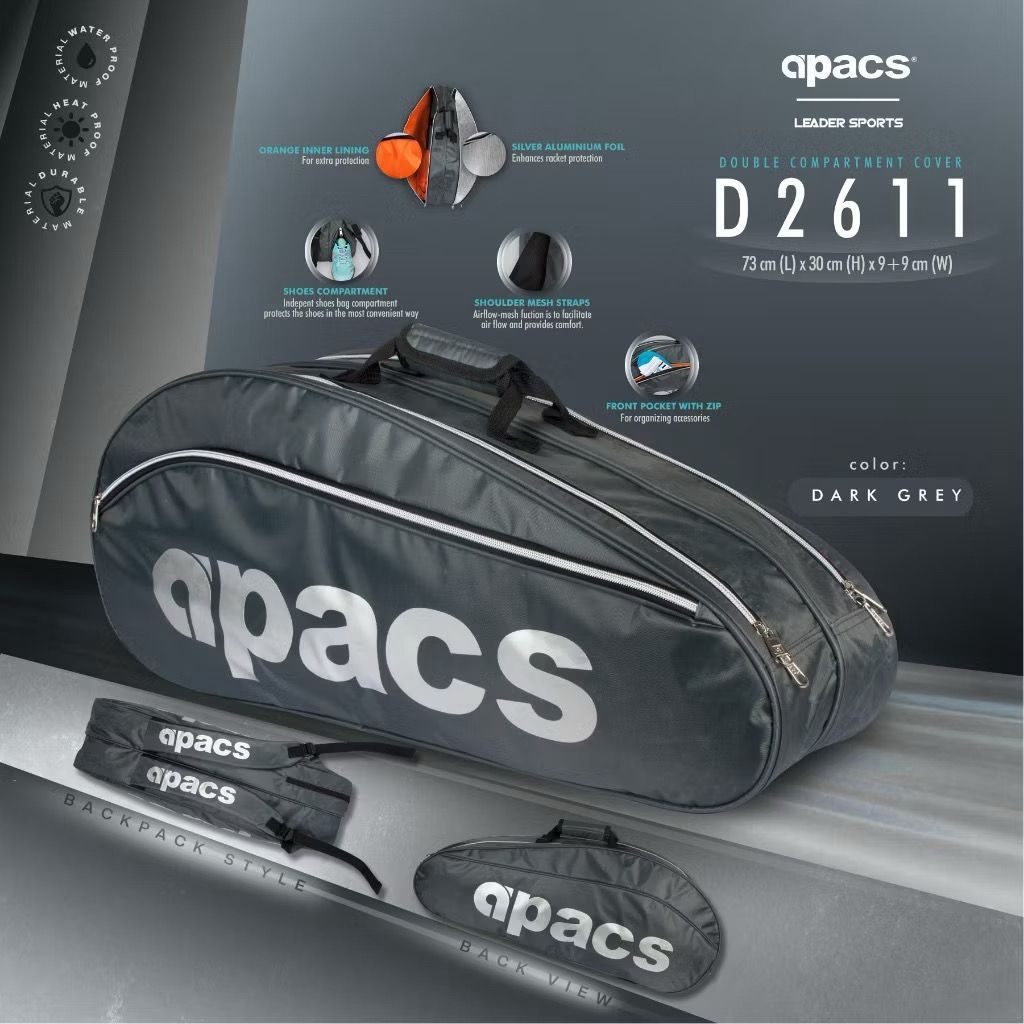 Apacs Double Zips Racket Bag Apacs Badminton Bag 2611 | Shopee Thailand