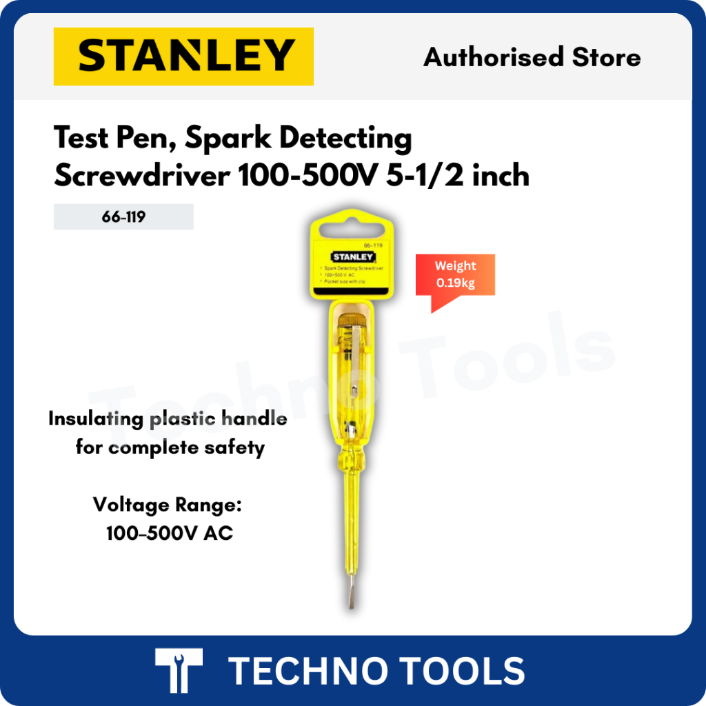Stanley Test Pen 66-119 ไขควงตรวจจับประกายไฟ 100-500V 5-1/2 นิ้ว ...