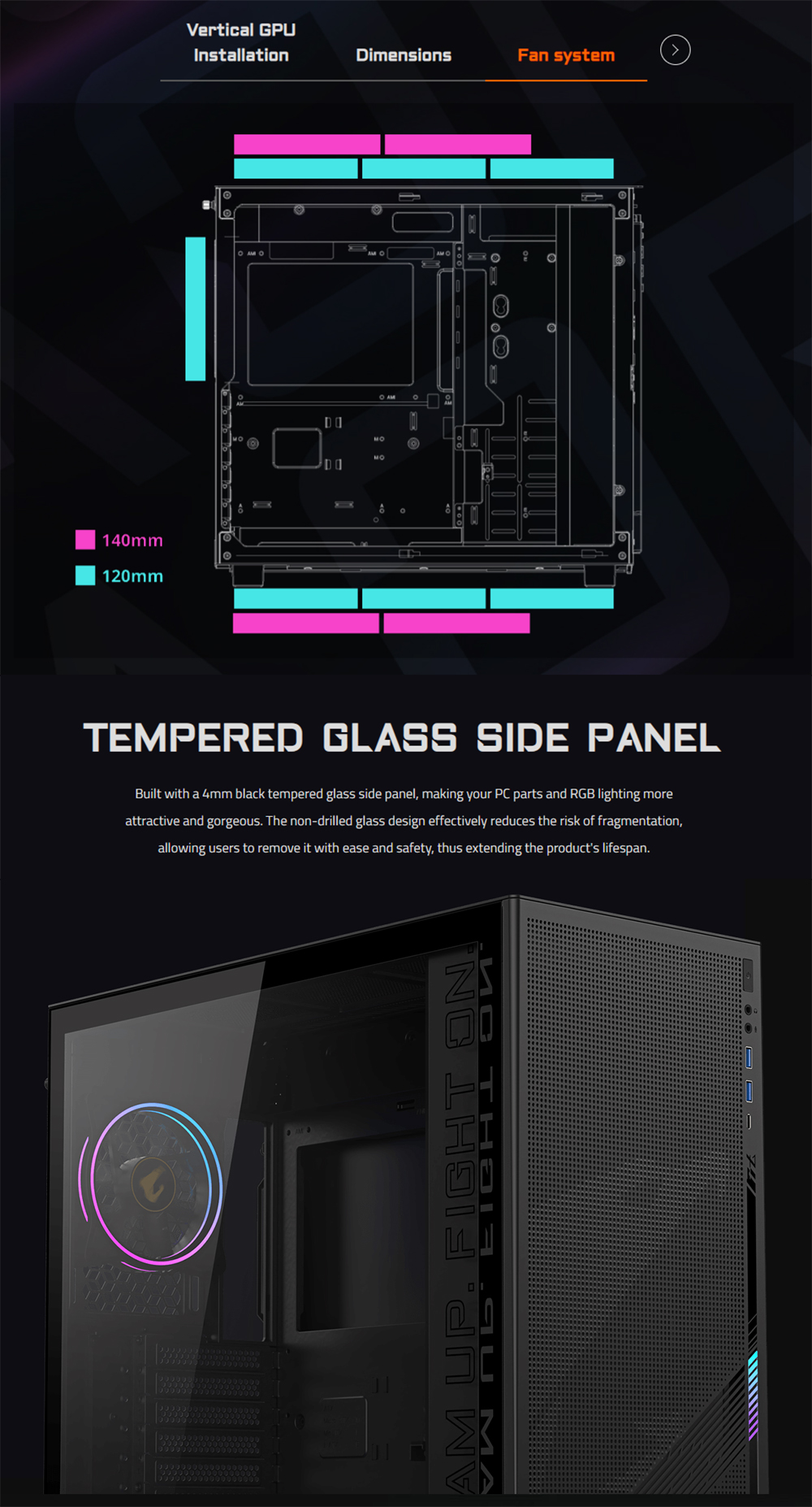 Gigabyte AORUS C400 แก้ว Mid Tower PC กรณี RGB กระจกนิรภัยแผงด้านข้าง ...