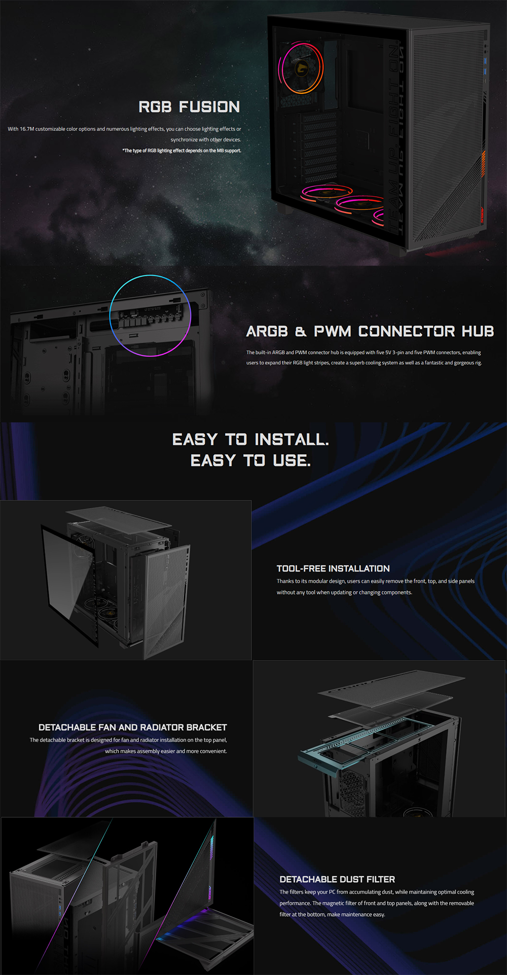 Gigabyte AORUS C400 แก้ว Mid Tower PC กรณี RGB กระจกนิรภัยแผงด้านข้าง ...
