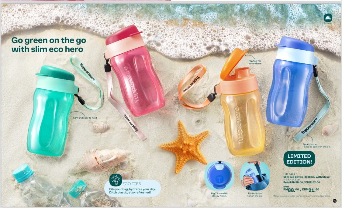 Tupperware Slim Mini Eco Bottle 310ml พร้อมสาย (น่ารัก) | Shopee Thailand