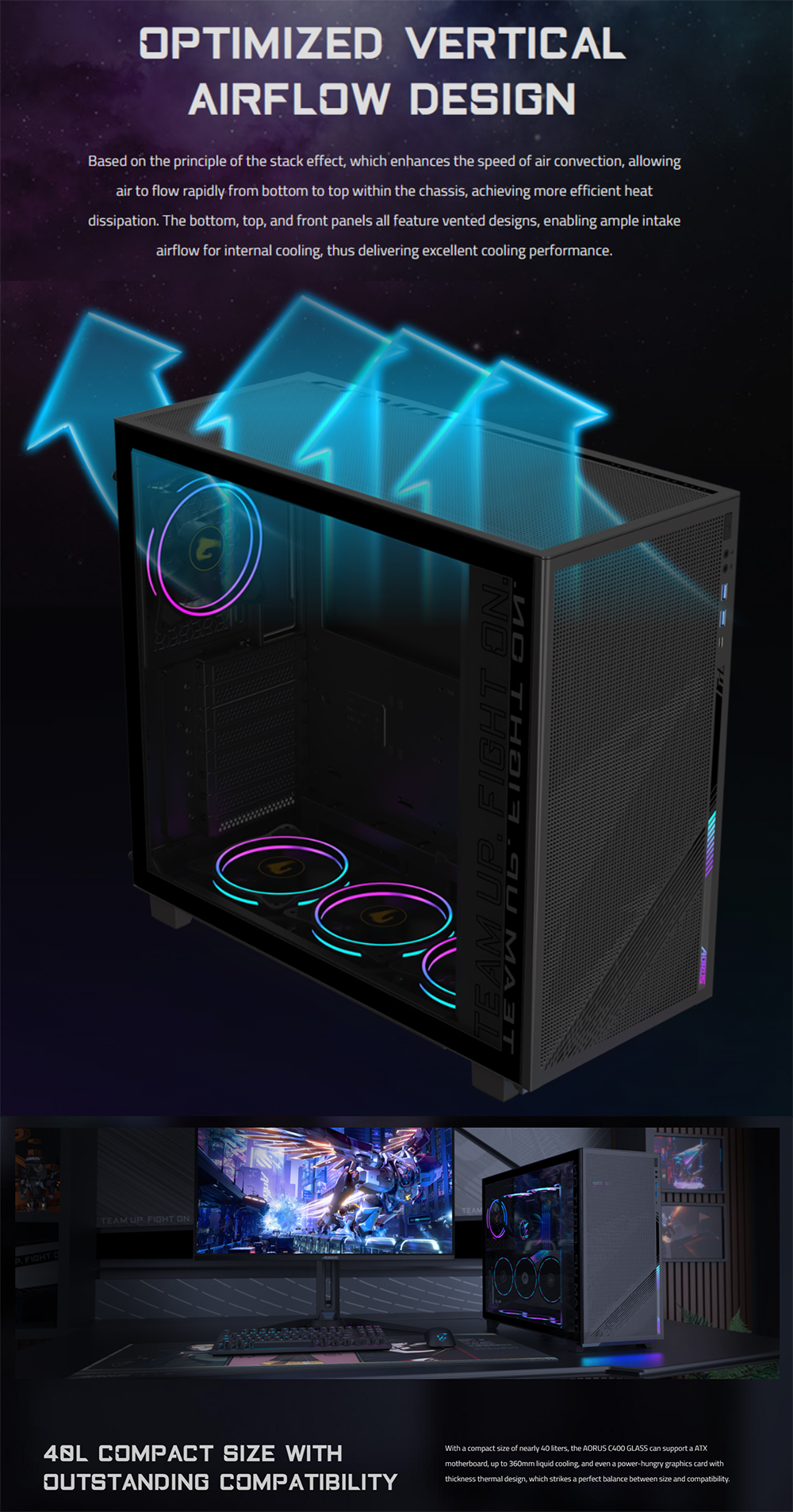 Gigabyte AORUS C400 แก้ว Mid Tower PC กรณี RGB กระจกนิรภัยแผงด้านข้าง ...