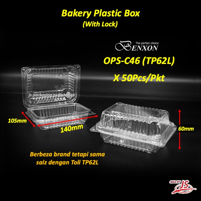 Benxon บรรจุภัณฑ์แบบใช้แล้วทิ้งเบเกอรี่กล่องอาหารถาดพลาสติก OPS-C46 x50 ...