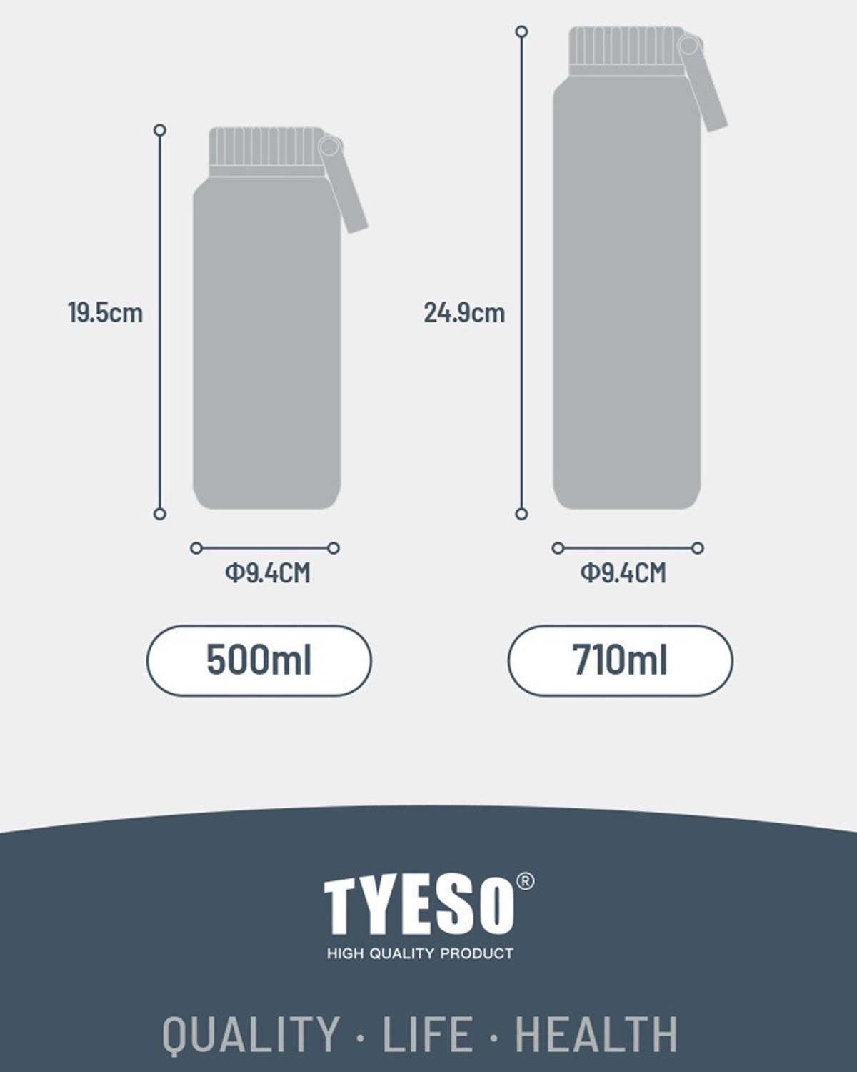Tyeso ขวดแก้วฉนวนสุญญากาศพร้อมที่จับ (500ml/710ml) TS-8755C/8756C | Shopee Thailand