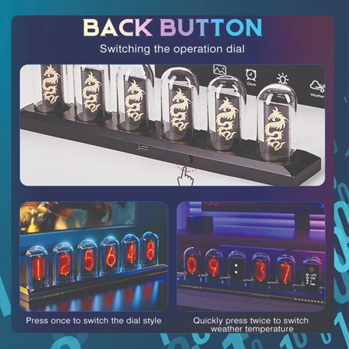 นาฬิกา Skydimo IPStube, นาฬิกาตั้งโต๊ะดิจิตอลหน้าจอสี IPS นาฬิกาหลอด ...