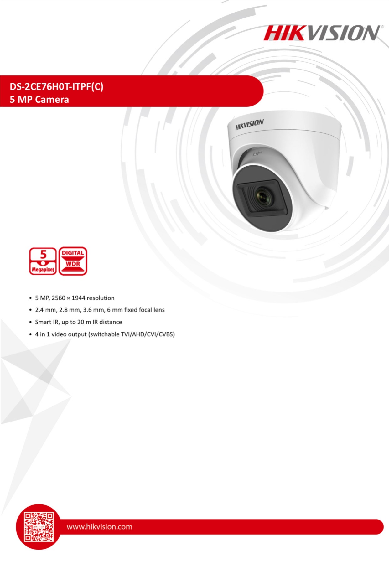 HIK HIKVISION 5MP 3K 1920P Full HD ในร่ม IR INFRARED Dome TVI 5.0MP ...