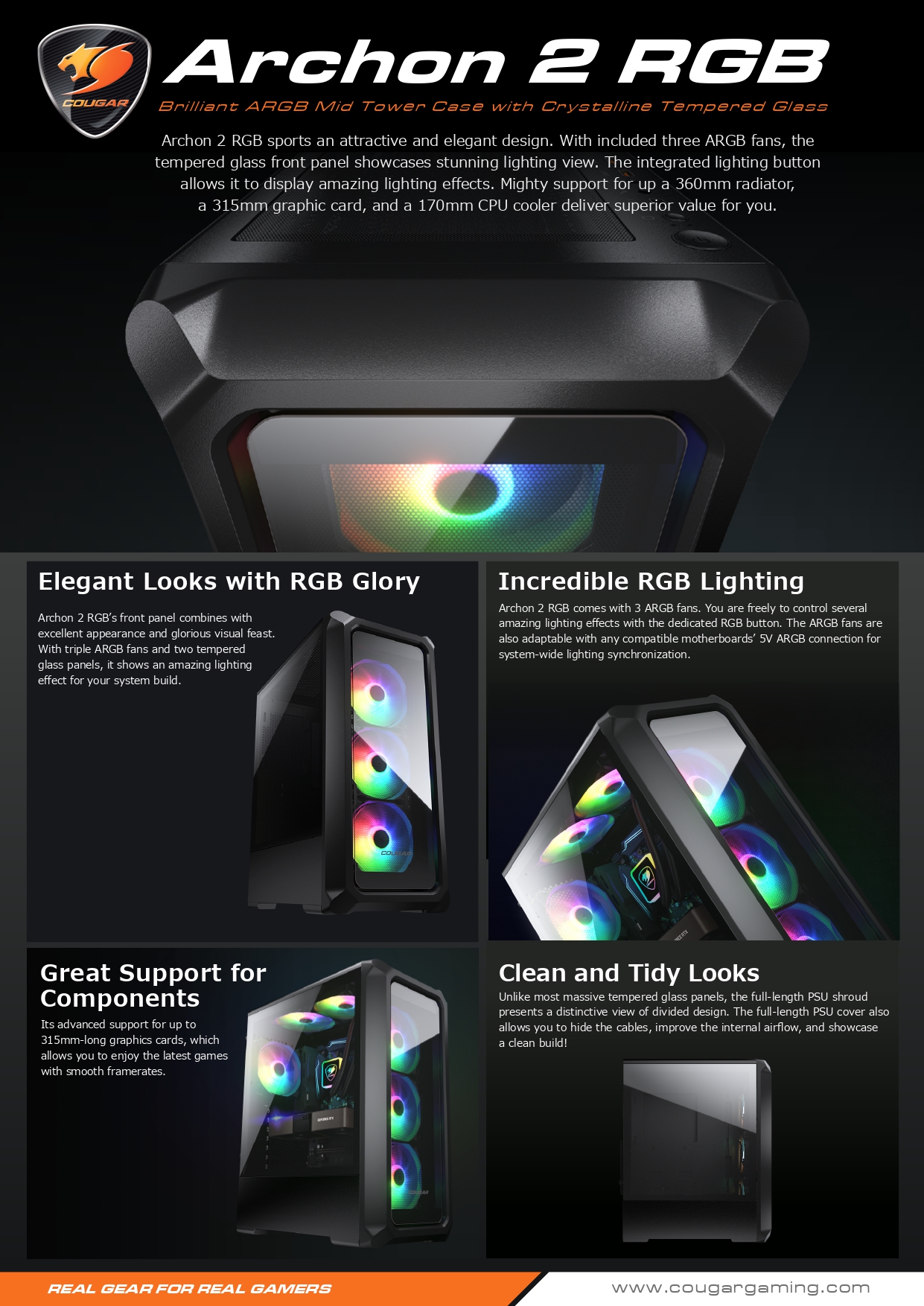 Cougar ARCHON 2 RGB MID TOWER ATX DESKTOP PC CASE / CASING - สีดํา / สี ...