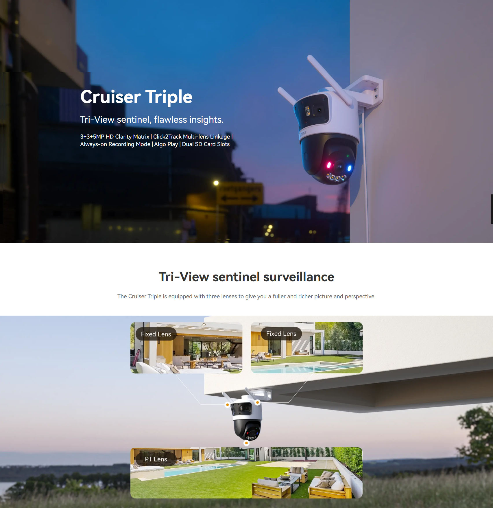 IMOU Cruiser Triple เลนส์ 5MP PTZ 2x 3MP Fix กล้องวงจรปิด Dual เลนส์ ...