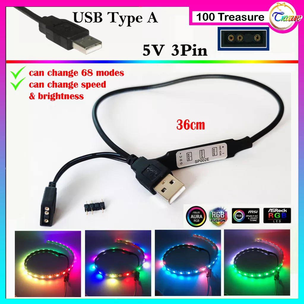 5v ARGB 3pin เป็นสายอะแดปเตอร์ USB คอมพิวเตอร์ PC LED สายไฟอะแดปเตอร์ ...