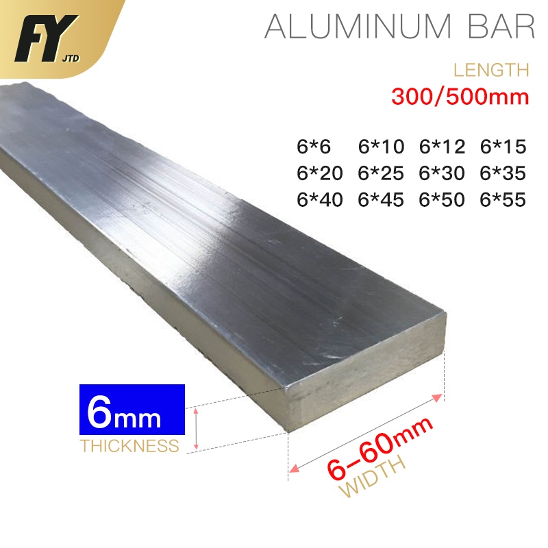Fuyi อลูมิเนียม Solid Square Bar 6 มม.หนา 300 มม. 500 มม.ความยาวคุณภาพสูงตรง 6 10 12 15 20 25 30 ...