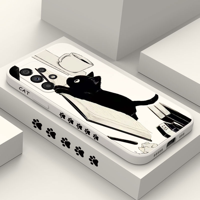 เคสโทรศัพท์มือถือ ซิลิโคน ลายแมวซน มีลายด้านข้าง สําหรับ Samsung Galaxy A54 A34 A24 A14 A04 A04S ...