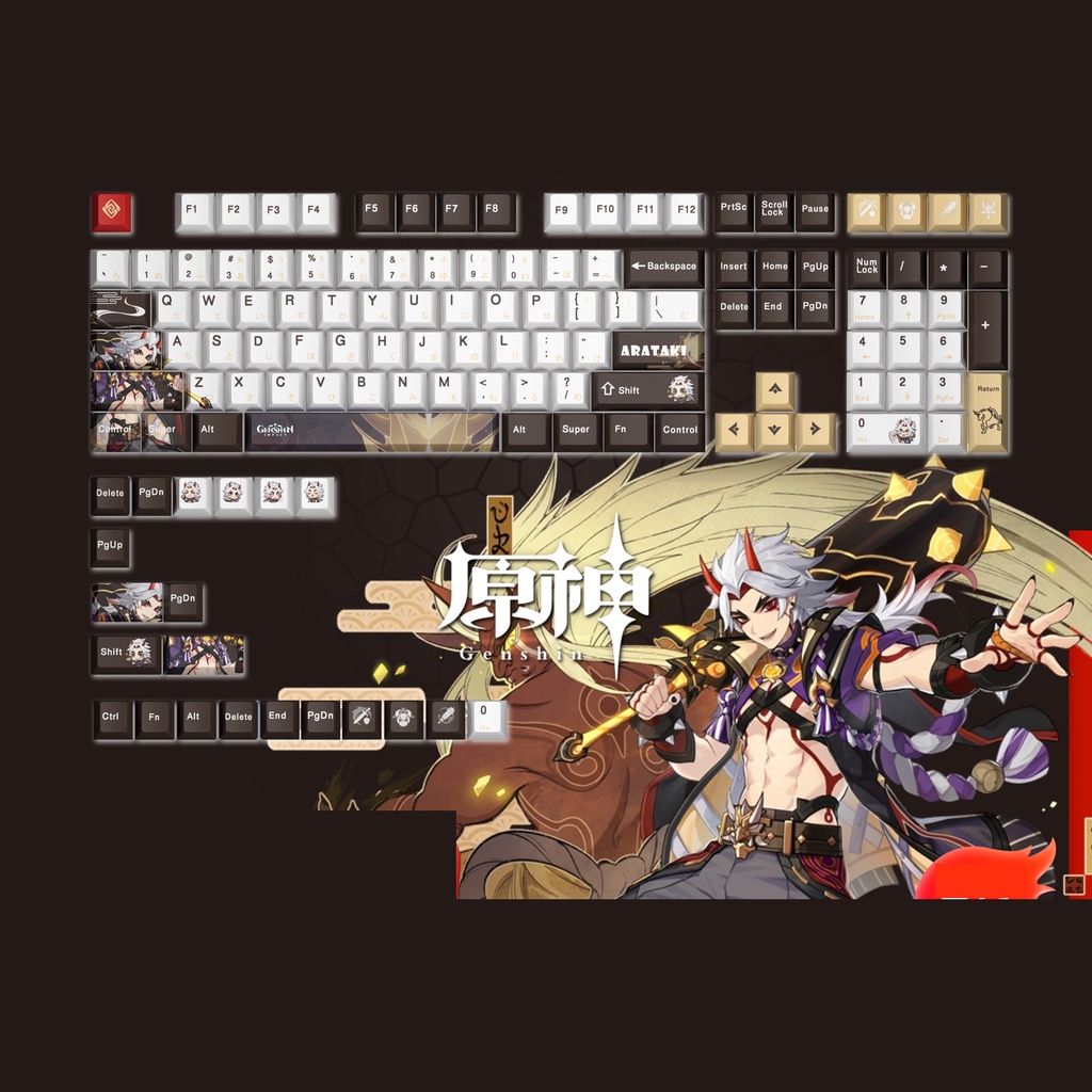 128 คีย์อะนิเมะ Genshin Impact Arataki Itto Keycaps โปรไฟล์เชอร์รี่ PBT ...