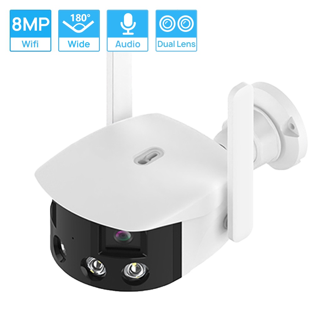 Hamrol 4K 8MP 180 ° Ultra-Wide Angle Dual-Lens Outdoor WIFI Camera Two ...