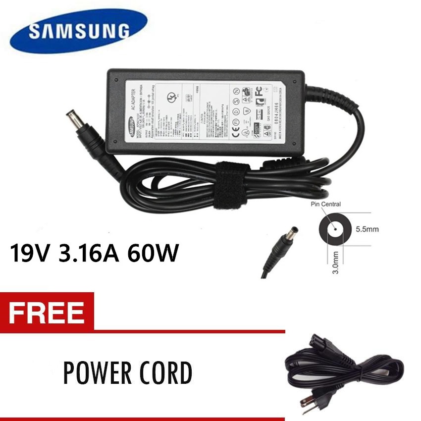 SAMSUNG อะแดปเตอร์ชาร์จแล็ปท็อป 19V 3.16A 60W 5.5x3.0 มม. AC สําหรับ ... SAMSUNG อะแดปเตอร์ชาร์จแล็ปท็อป 19V 3.16A 60W 5.5x3.0 มม. AC สําหรับ ...