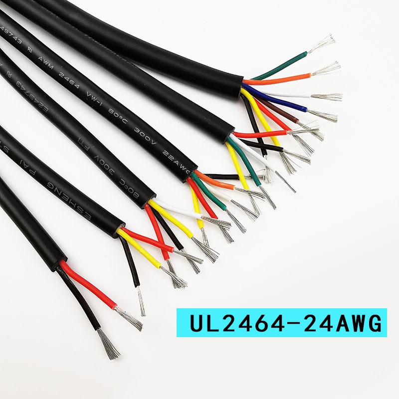 Ul2464 # 24AWG สีดํา multi-core sheathed สายไฟควบคุมสัญญาณ 2/3/5/6/7/8 ...