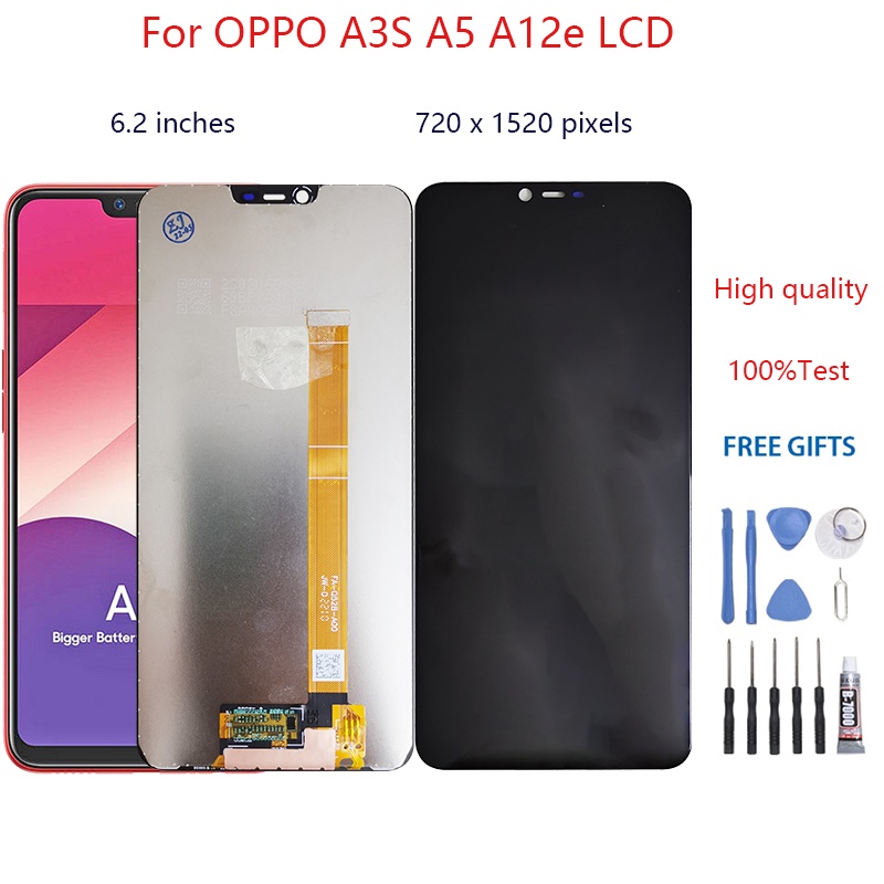 อะไหล่หน้าจอสัมผัสดิจิทัล LCD แบบเปลี่ยน สําหรับ OPPO A3S A5 A12e ...
