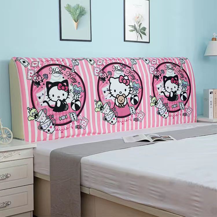 สีชมพูน่ารัก Hello Kitty All-Inclusive Headboard Cover กันฝุ่นผ้าคลุมหัวเตียง Breathable ผ้าคลุม ...