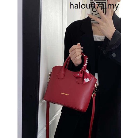· Tangzhu กระเป๋าถือ ทรงเมสเซนเจอร์ สีแดง เข้ากับทุกการแต่งกาย ระดับไฮ ...