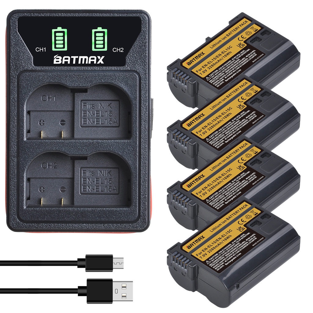 แบตเตอรี่ Batmax 2280Mah En-El15c En-El15 + เครื่องชาร์จ USB แบบ Dual สำหรับ Nikon Z5, Z6, Z6 Ii ...