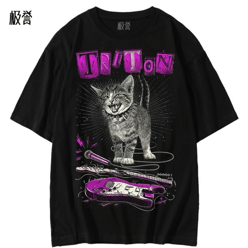 เสื้อยืดแขนสั้น ผ้าฝ้ายแท้ พิมพ์ลายกีตาร์ร็อค Ke Mei Cat 2.26 | Shopee Thailand