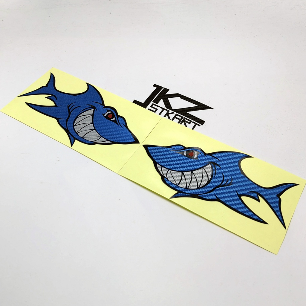 A Pair of Sticker Cartoon Smile Shark Vinyl Die Cut Blue Carbon Fiber ...