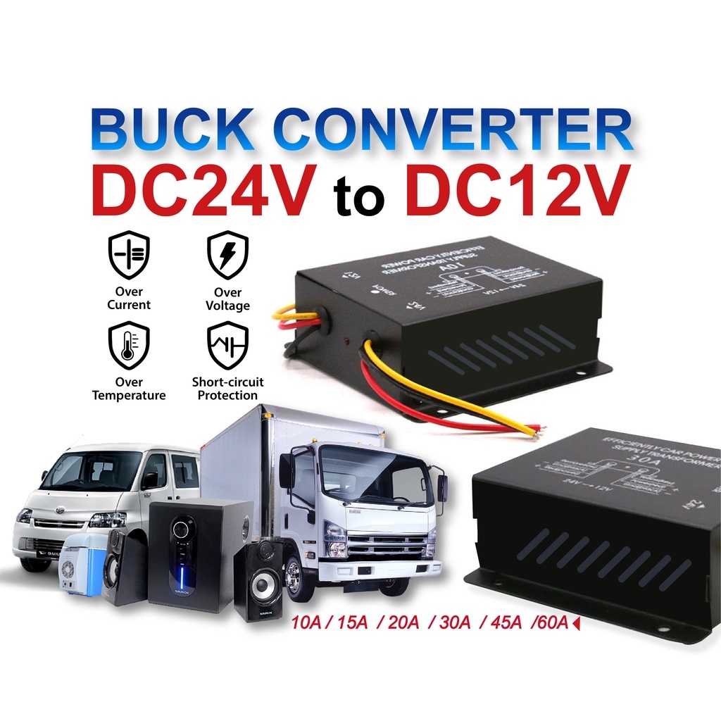 24v ถึง 12V รถ DC Power Electric Buck Transformer Converter 10A 15A 20A 30A 45A 60A รถบรรทุก ...