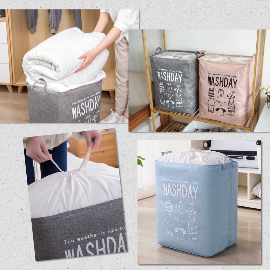 ⚡ ตะกร้าผ้า รูดปิดปากถุงได้ ขนาด 75 ลิตร กล่องเก็บของ พับได้ อเนก ...