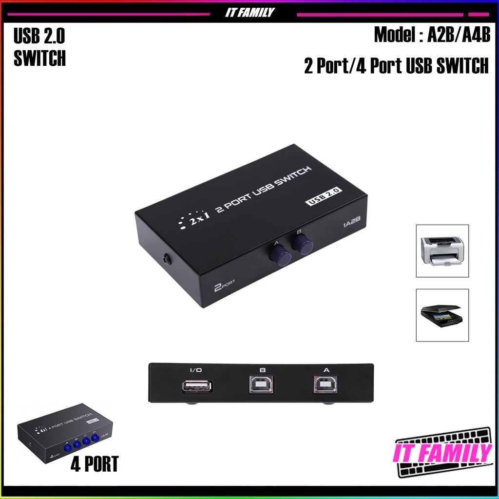 USB 2.0 2/4 Ports Sharing Switch Box For PC Printer Scaner | Shopee ...