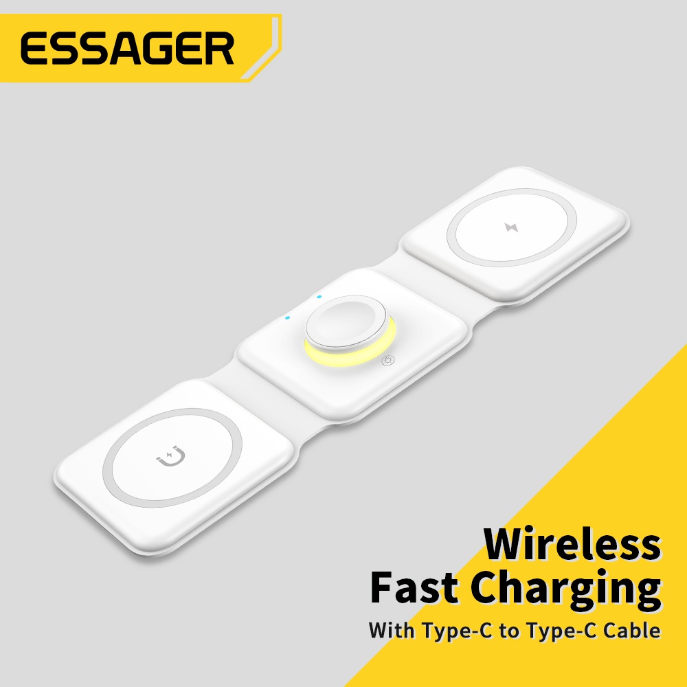 Essager 3 in 1 Magnetic 15W Qi Wireless Charger Foldable Charger Stand ...