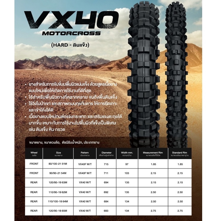 ยางวิบาก ไออาซี IRC VX40 ขนาด 80/100-21, 90/90-21, 110/100-18 และ 120/ ...