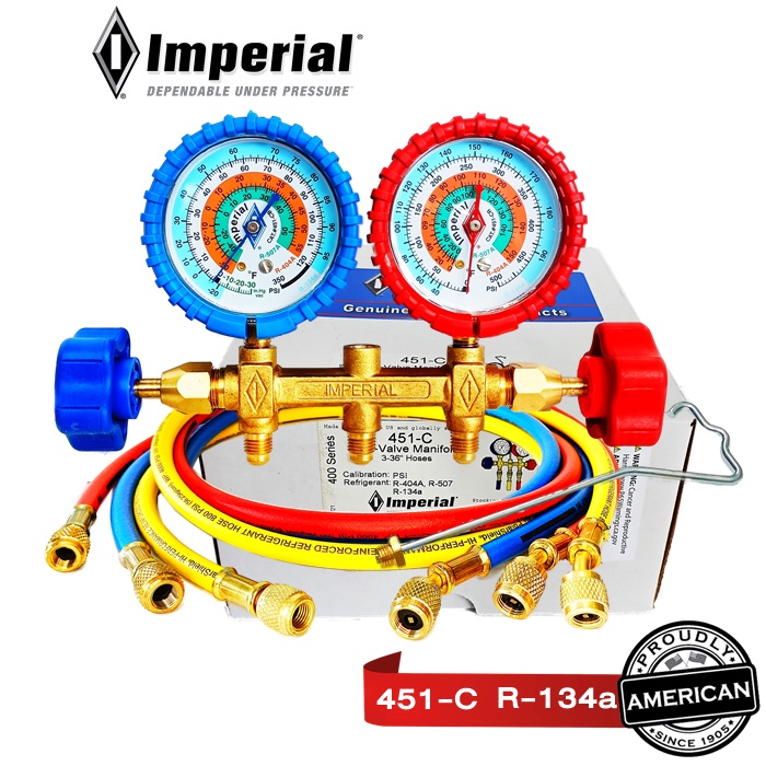 Imperial เกจวัดน้ำยาแอร์อิมพีเรียล 451-C สายเกจ 36'' 3 เส้น Guages SERVICE MANIFOLD & GAUGES 451 ...