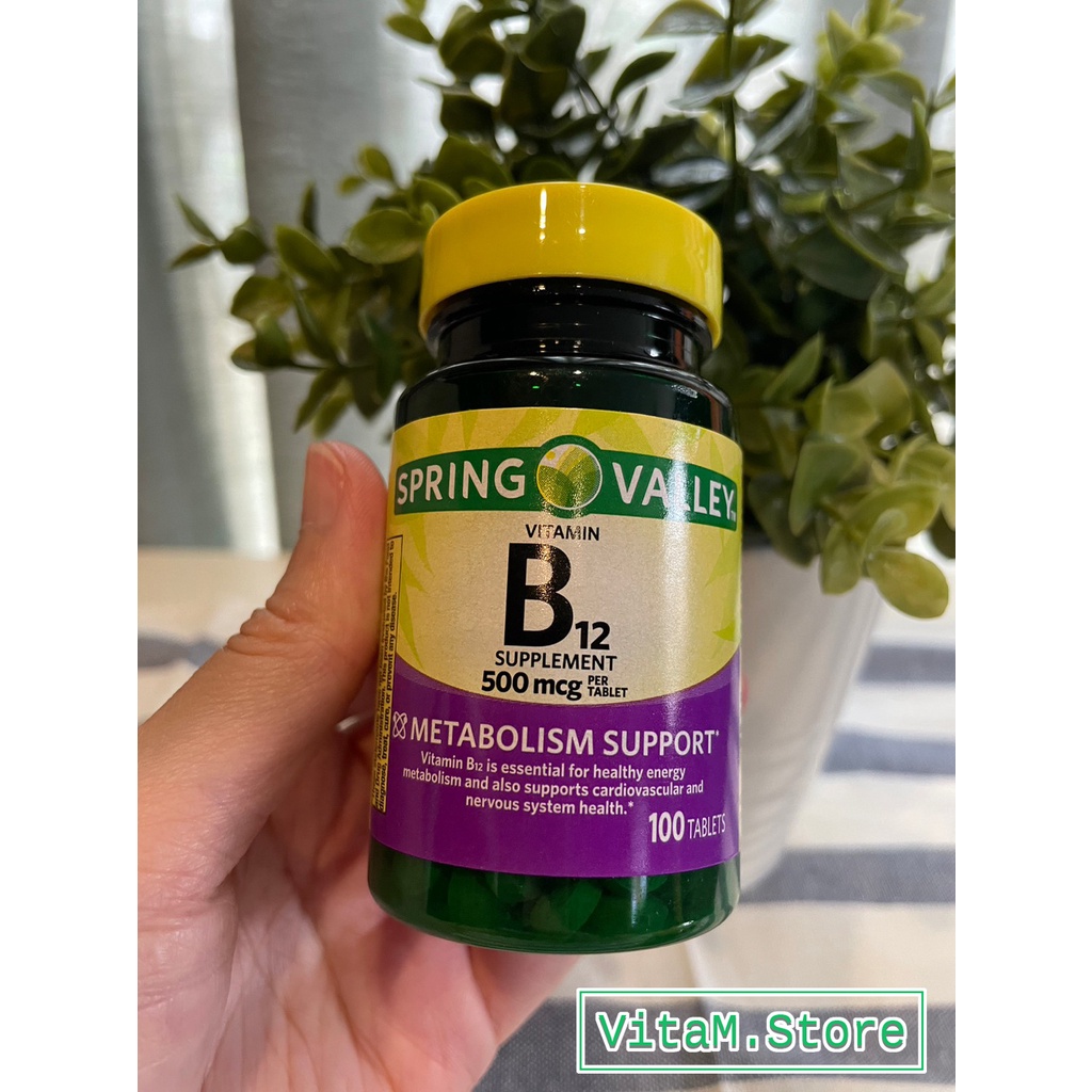 Spring valley Vitamin B12 500mg 100 เม็ด / Vitamin B12 200 เม็ด แบบอม ...