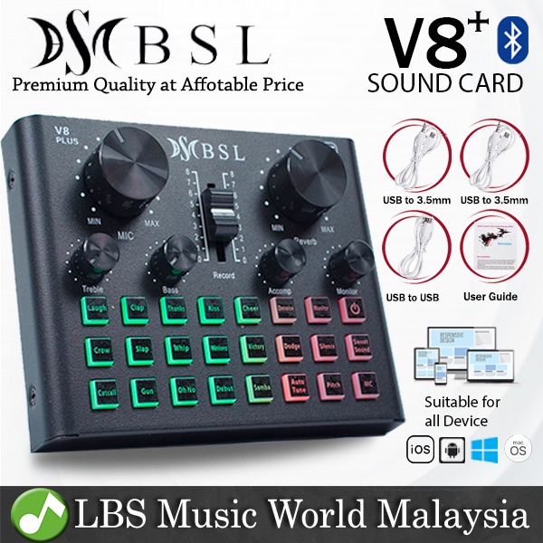 Bsl V8 Plus การ์ดบันทึกเสียงบลูทูธ USB อินเตอร์เฟซ ถ่ายทอดสด สําหรับโทรศัพท์และพีซี (V8BT V 8 ...