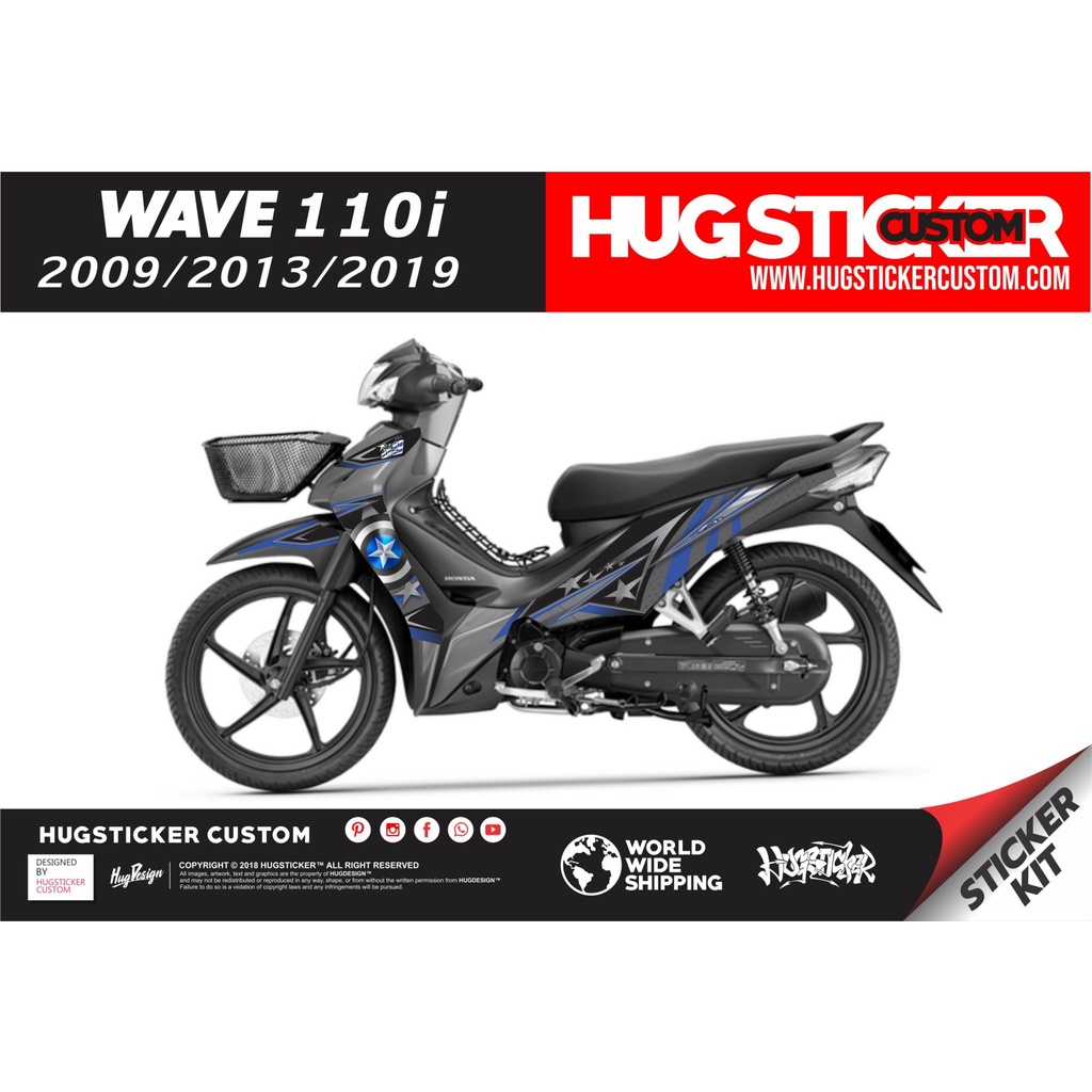 สติ๊กเกอร์ติดรถ สติ๊กเกอร์ เวฟ Honda Wave 110i / 110i LED ลาย Captain ...