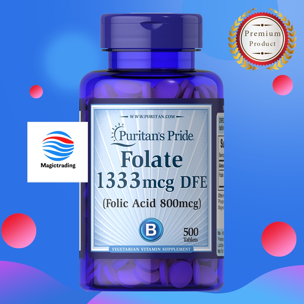 Puritan's Pride Folate 1333 mcg DFE ( Folic Acid 800 mcg) / 500 Tablets ...