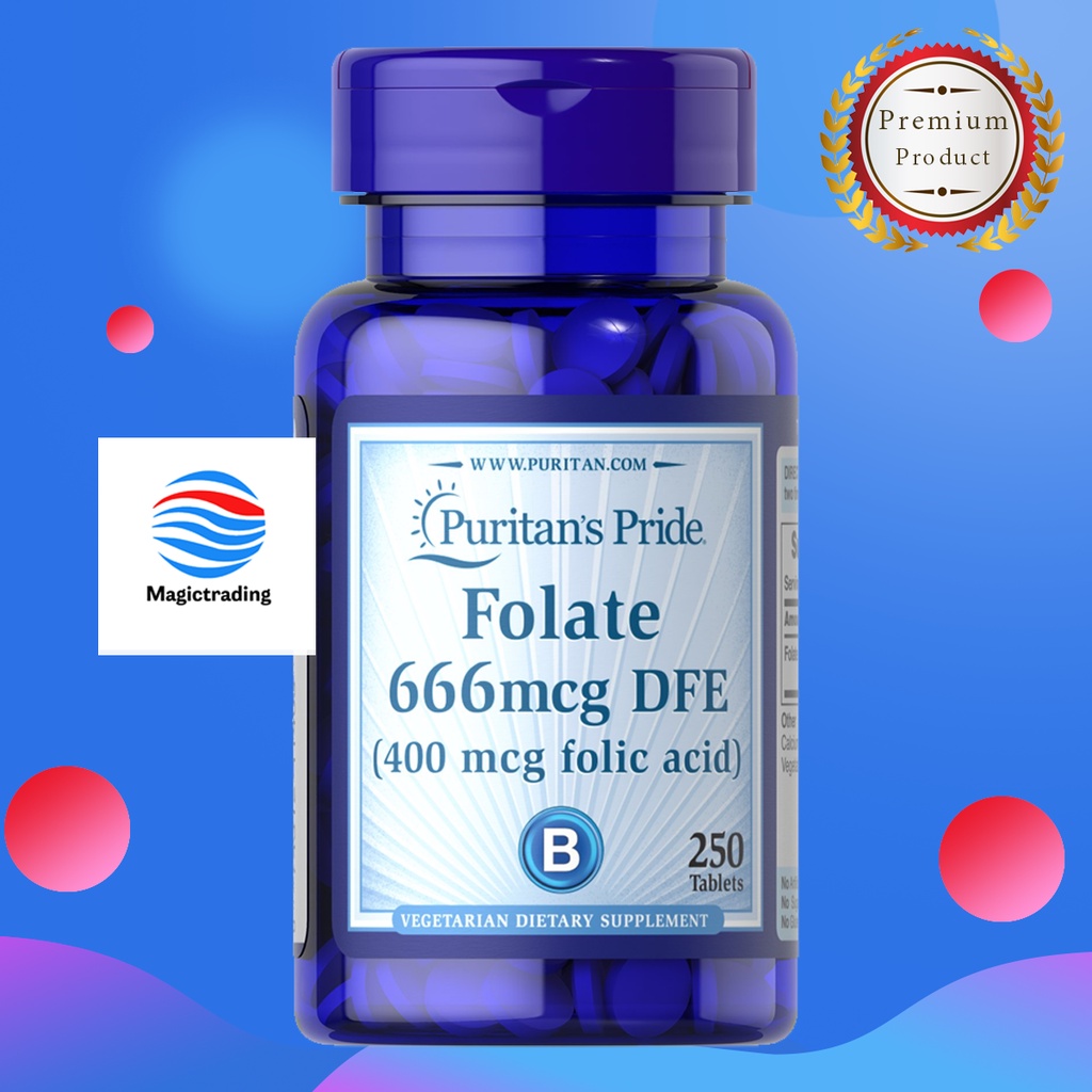 Puritan's Pride Folate 666mcg DFE (Folic Acid 400 mcg) / 250 Tablets ...