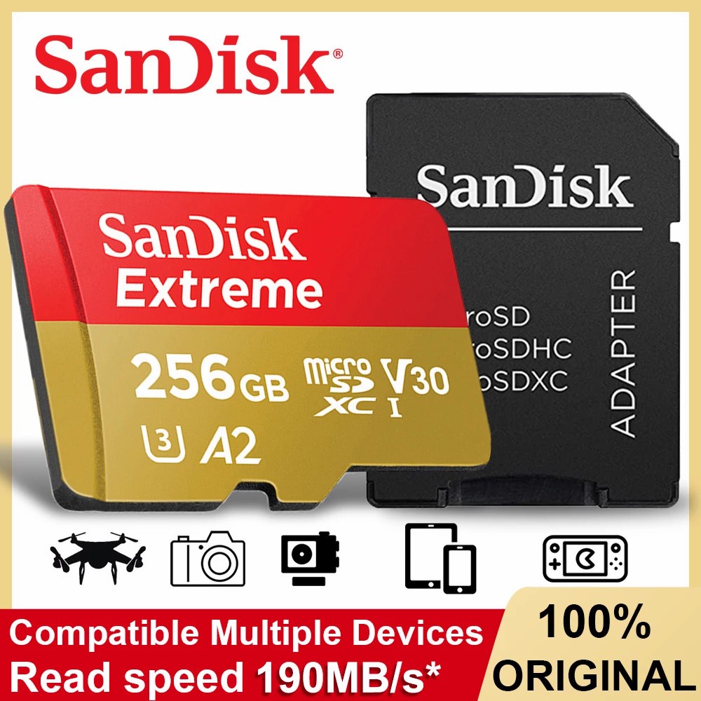 SanDisk Extreme microSDXC 128GB Gold 256GB 512GB A2 ความเร็วสูงสุด อ่าน 190MB/s เขียน 100MB/s ...