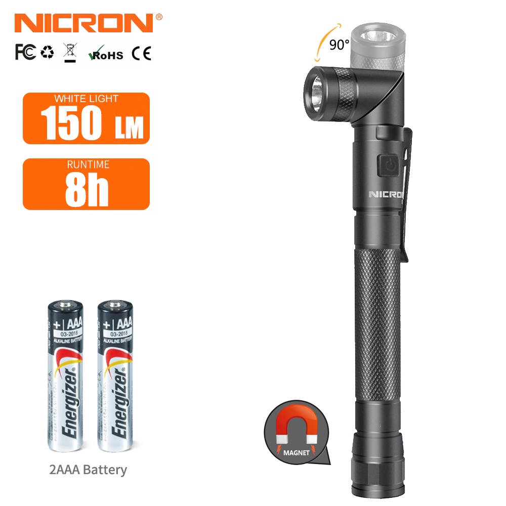 Nicron ไฟฉาย LED N73 90 องศา 2*AAA 150lumen IPX4 กันน้ํา แบบพกพา N73 ...