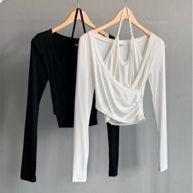 Foxy top เสื้อแขนยาวคล้องคอ | Shopee Thailand