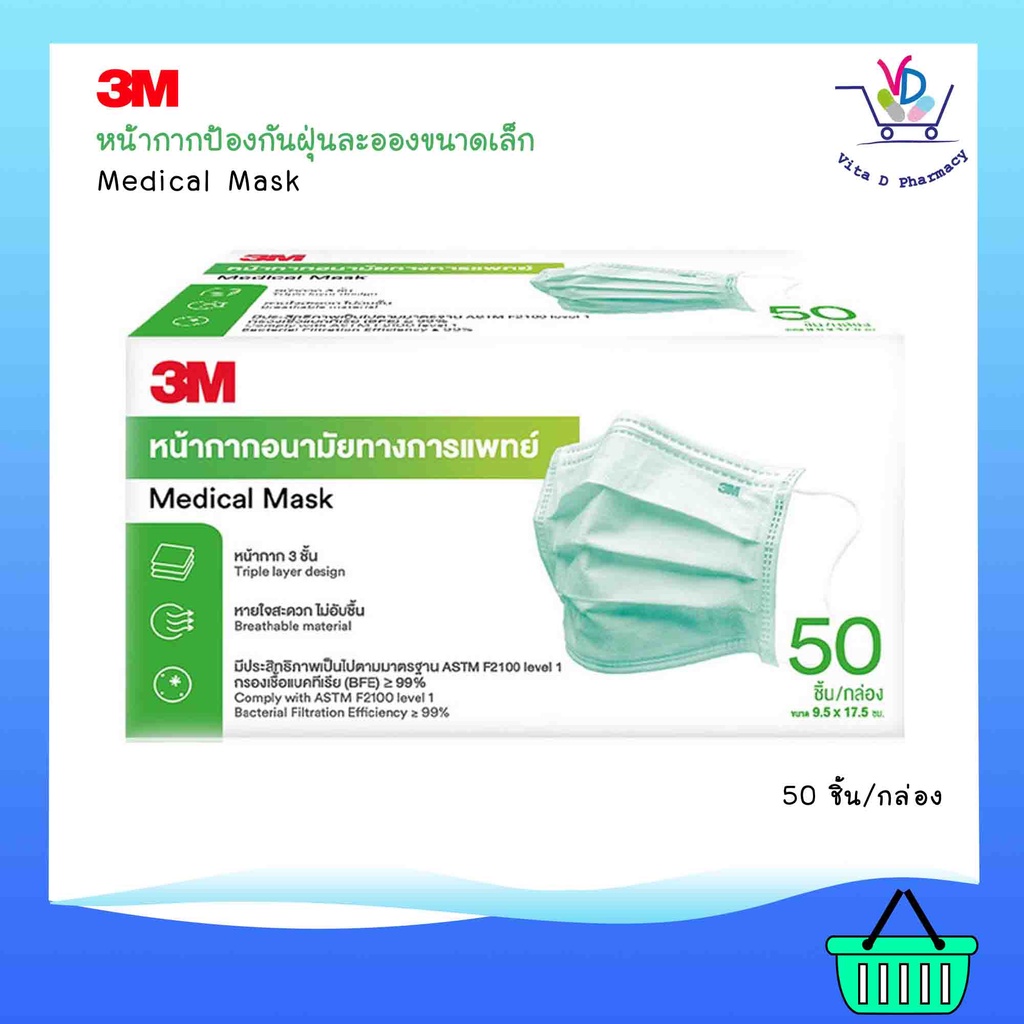 3M Medical Mask หน้ากากอนามัย 3 ชั้น กรองเชื้อแบคทีเรีย (BFE) ได้มากถึง ...