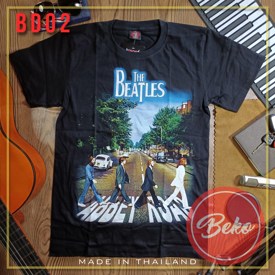 Tee เสื้อยืดสีขาว ju #BD02 เดอะบีทเทิลส์ (ABBEY ROAD) - เสื้อยืดลายพิมพ์ลายทางไทยแบบแบ็คทูแบ็ค ...